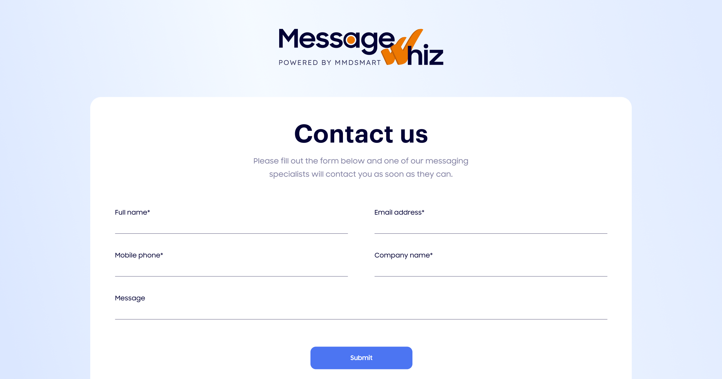 MessageWhiz Contact - Your Business SMS Solution Partner